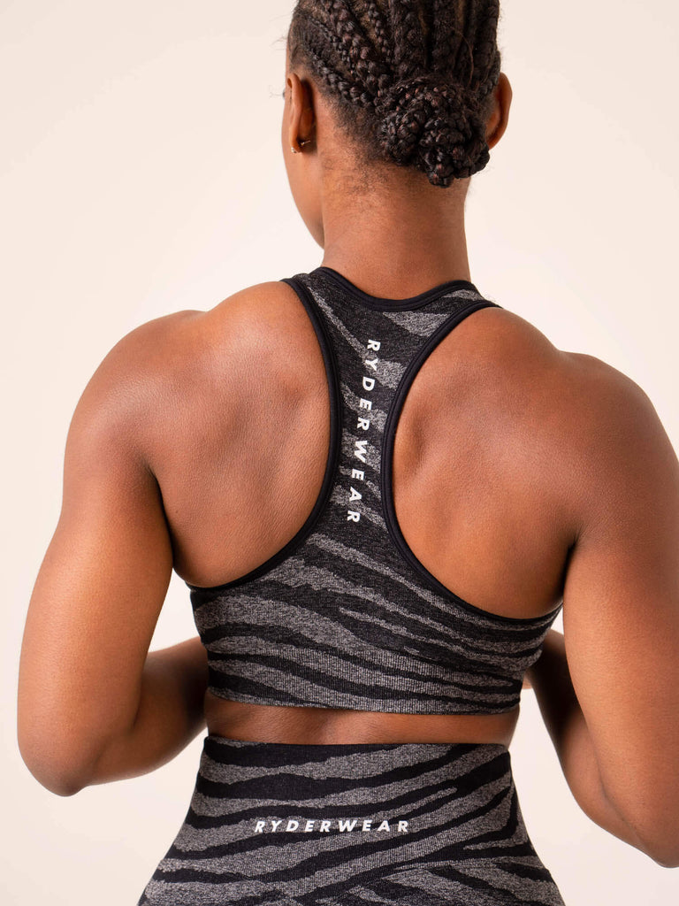 Zebra Seamless Sports Bra - Grey Marl / Black Zebra - Ryderwear